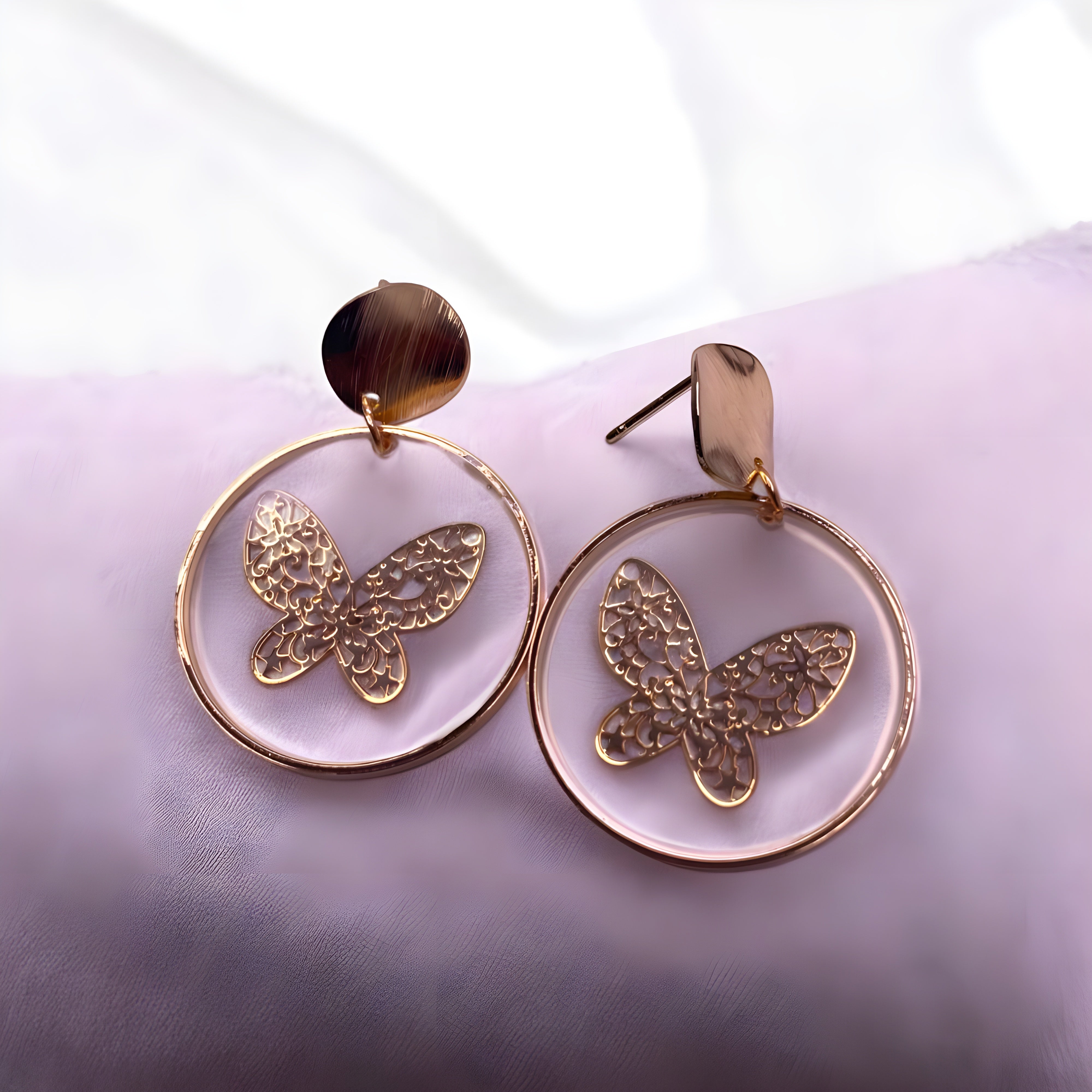 Butterfly Resin Gold Plated Dangler Earrings – Vatiyaana